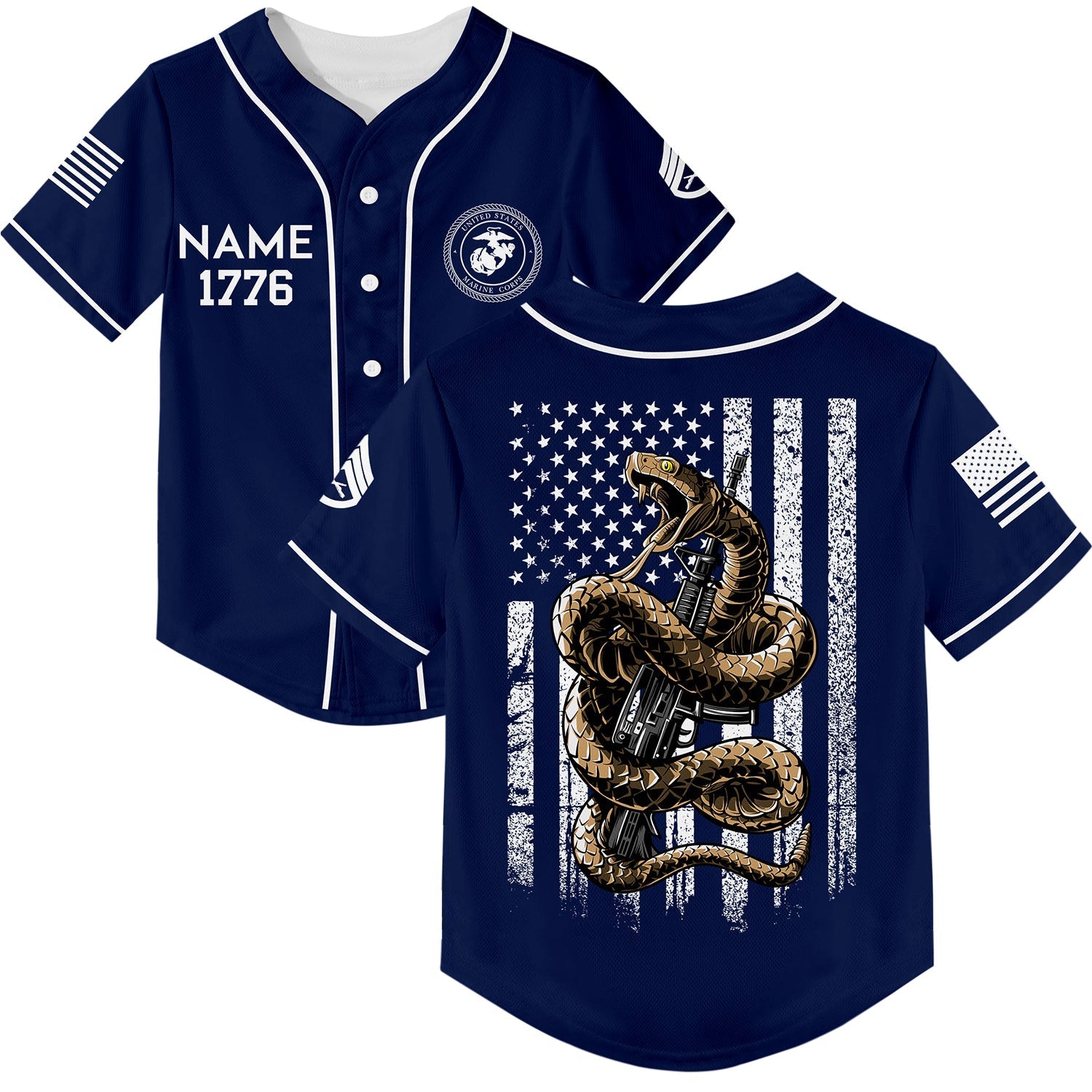 Custom Navy Snake American Flag Military Rank Veteran Name Memorial Da ...