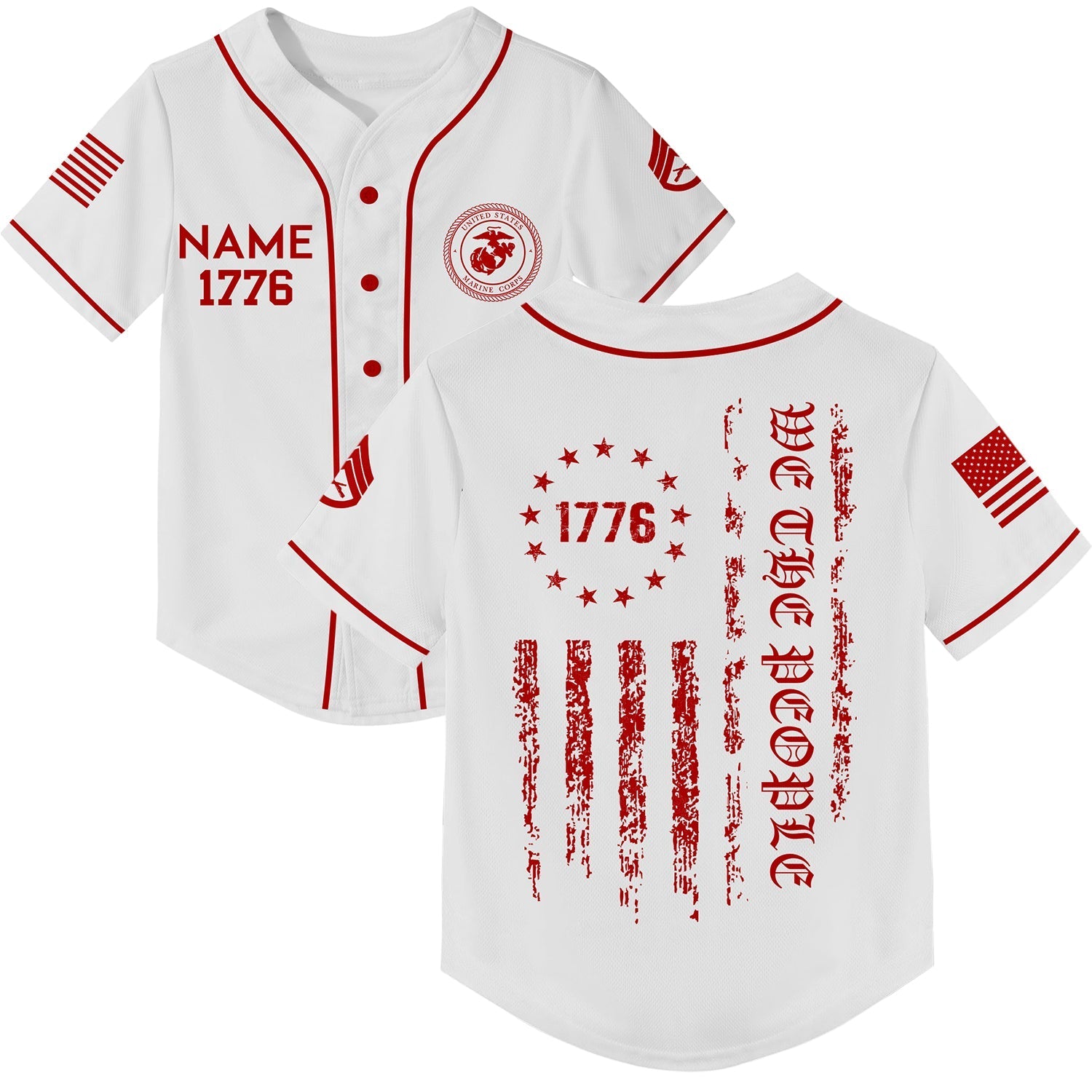 Custom White 1776 We The People Freedom American Flag Military Rank Ve ...