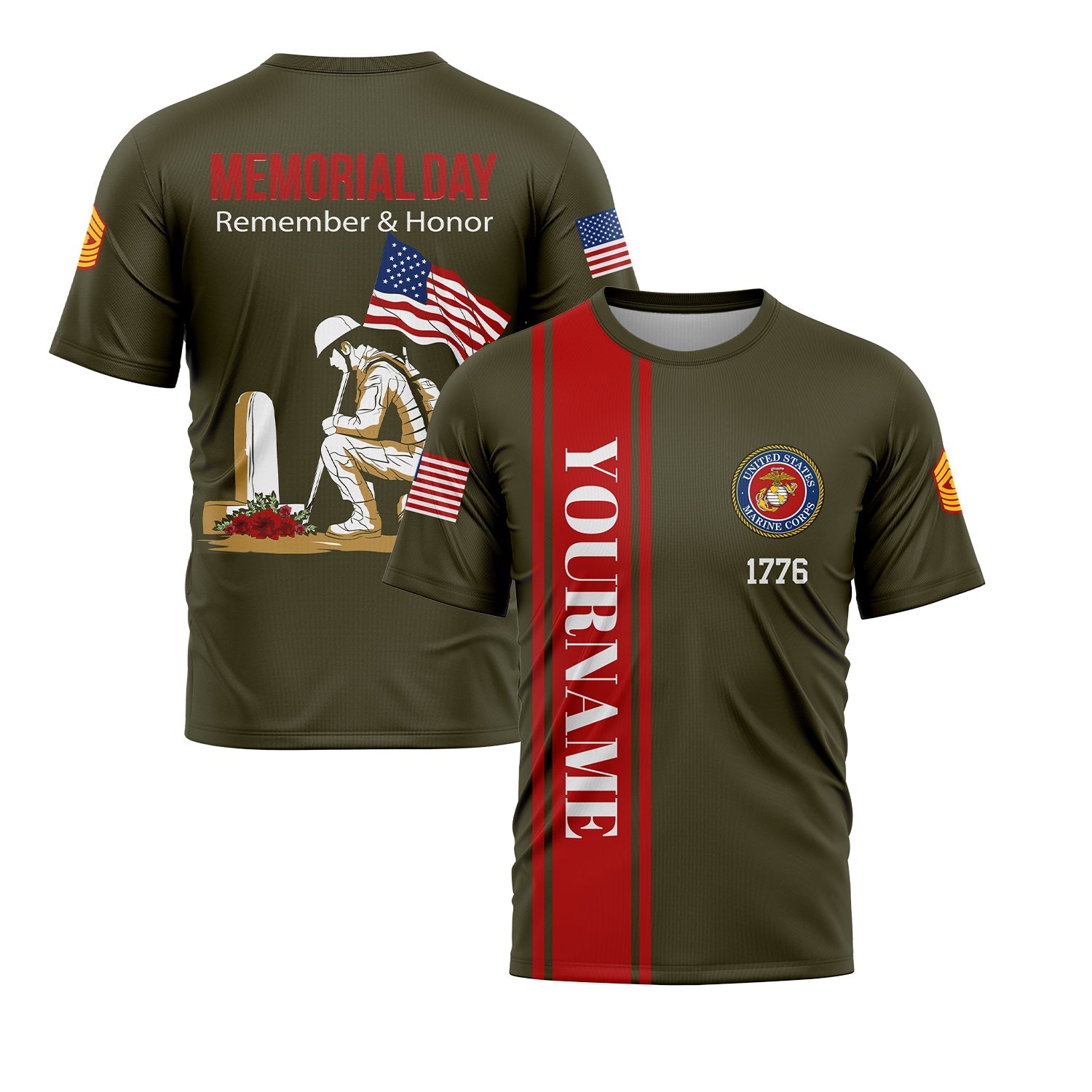 Custom Olive Remember Honor 1776 American Flag U.S Marine Corps Milita ...