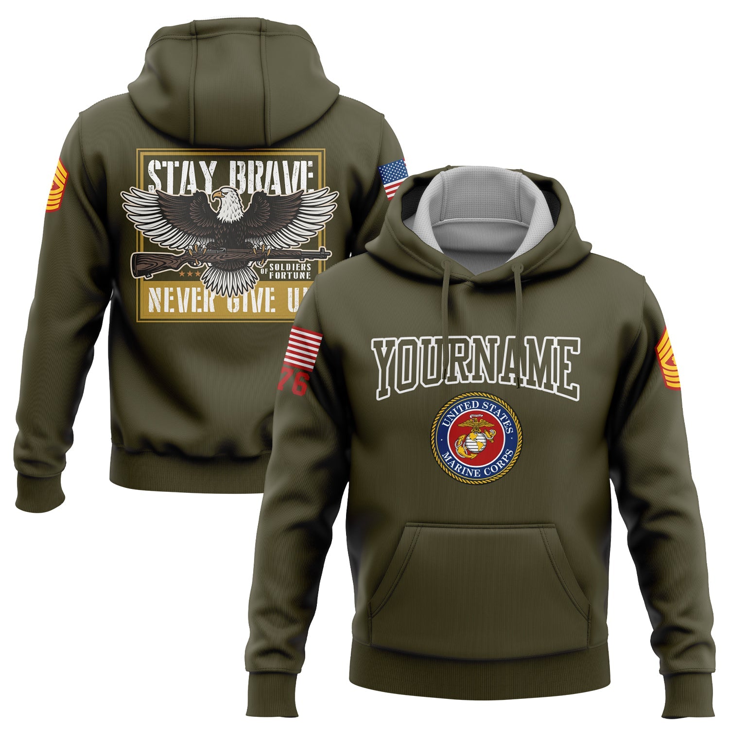Custom Olive Eagle Stay Brave Never Give Up 1776 U.S Marine Corps Mili ...