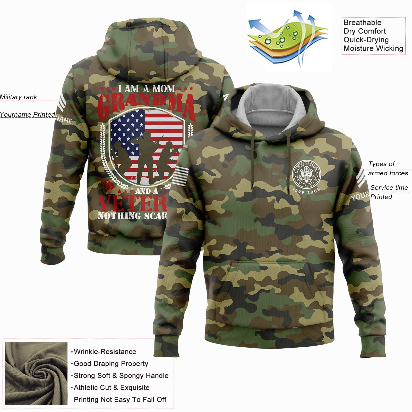 Custom Camo I'm A Mom Grandma Flag U.S Army Military Sergeant Rank Nam ...