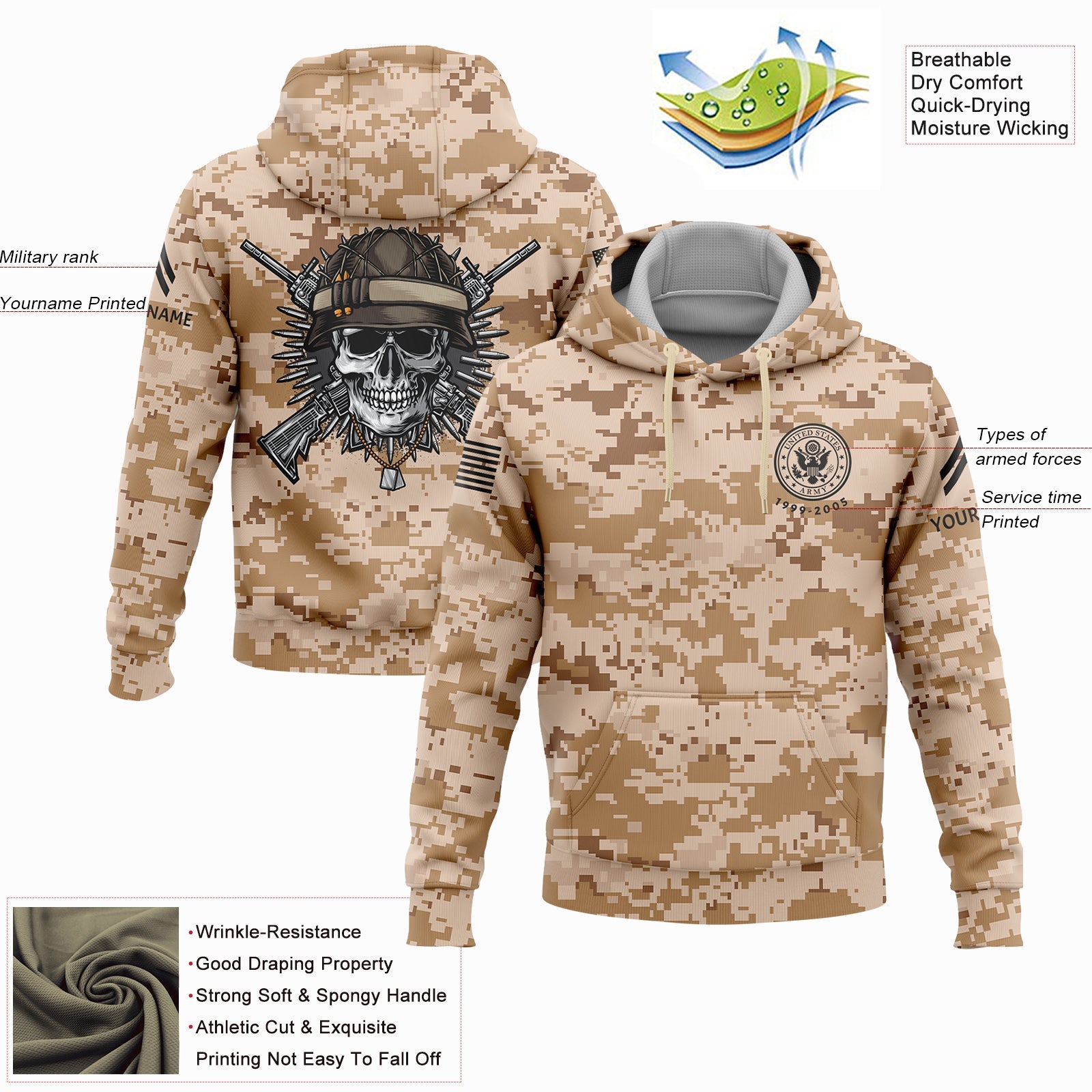 Custom Camo Skull U.S Army Military Corporal Rank Name Hoodie | Father ...