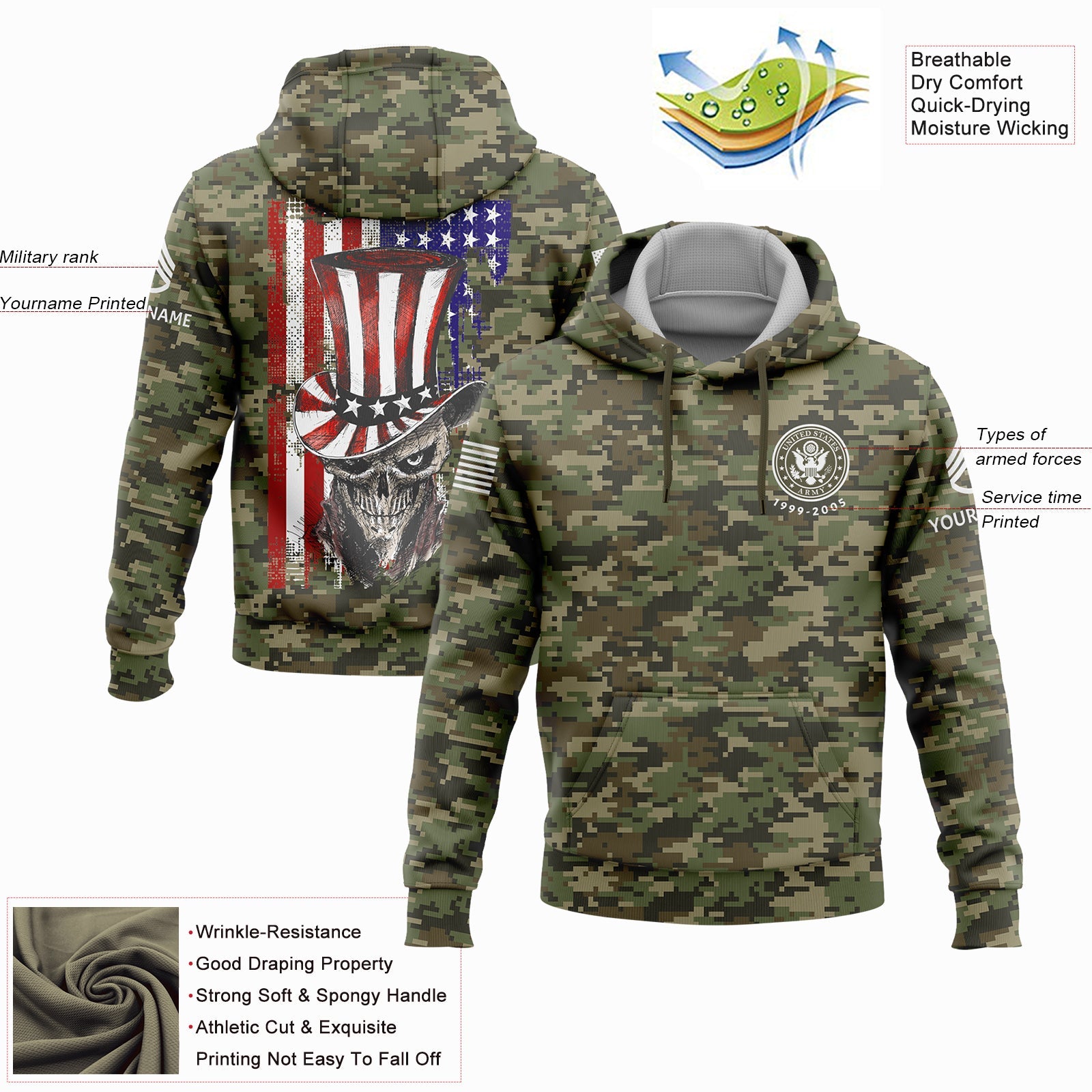 Custom Camo Magician Skull U.S. Army Military Staff Sergeant Rank Name ...